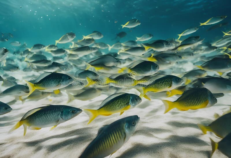 AI Generated Illustration of a Coral Reef Teeming with a School of Fish ...