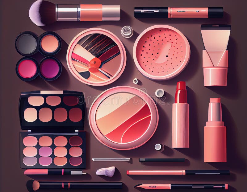 Ai Generated Illustration of a Cosmetics Flat Lay Stock Illustration ...