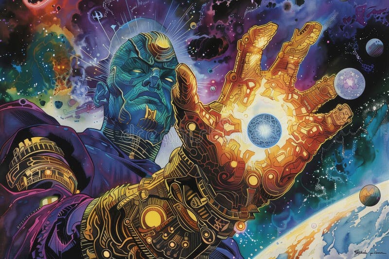AI Generated Illustration of a Cosmic Being with a Glowing Hand and ...