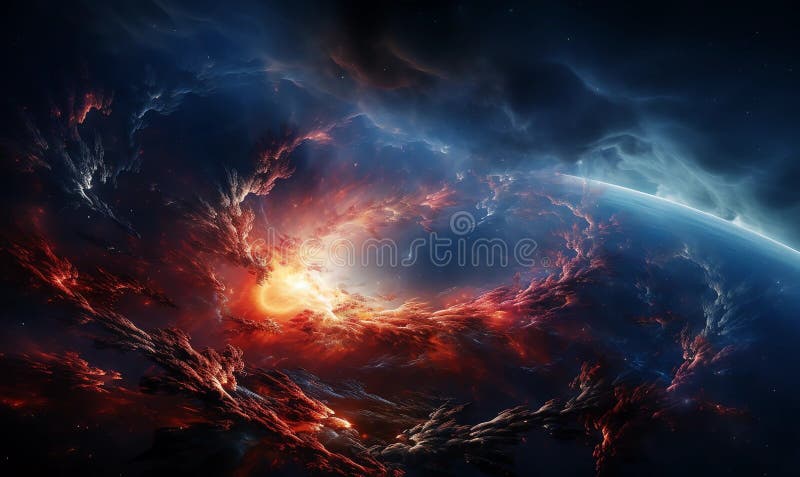 AI Generated Illustration of a Cosmic Vortex in Fire Flames in the Dark ...