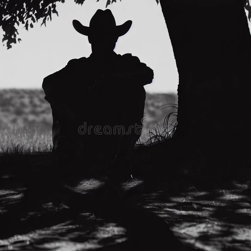 AI Generated Illustration of a Cowboy in a Hat Sitting Under a Tree ...