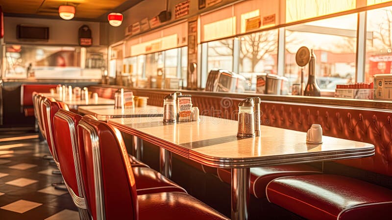 AI Generated Illustration of a Cozy Diner Interior Featuring an Empty ...