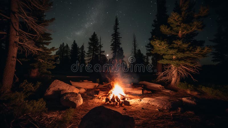 AI Generated Illustration of a Crackling Campfire Set Against a ...