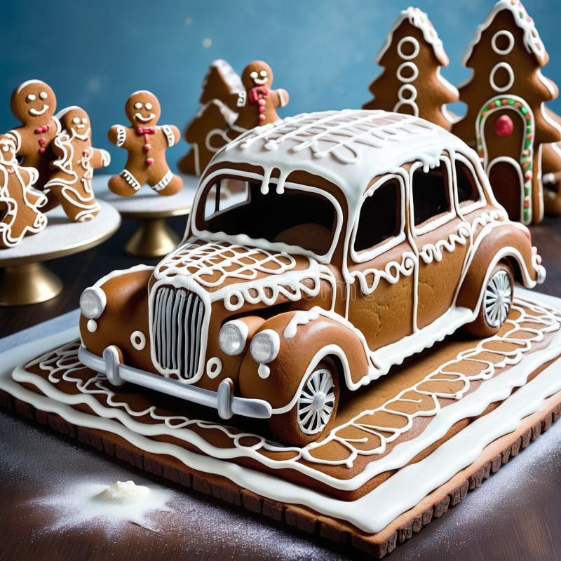 AI Generated Illustration of a Creative Gingerbread Car Surrounded by ...