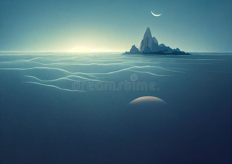 AI Generated Illustration of Crescent Moon Over Distant Island in Deep ...