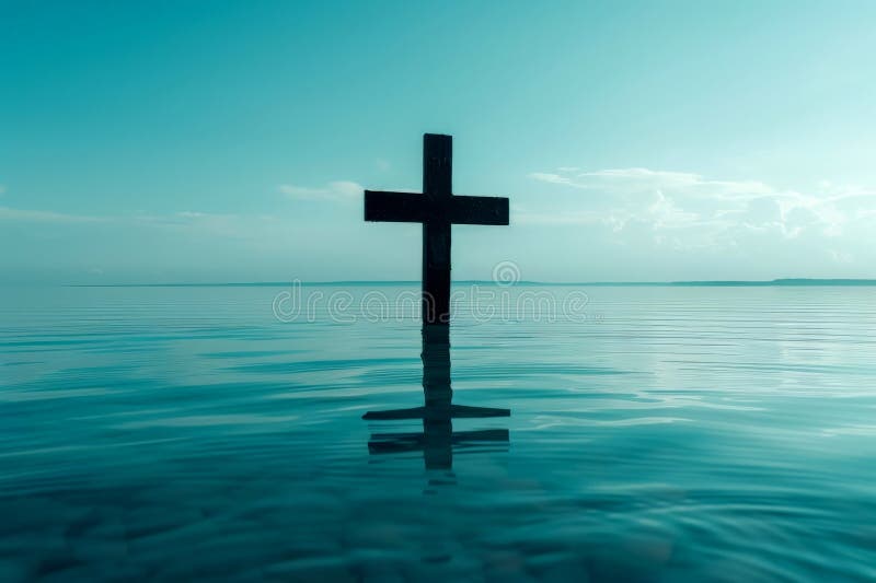AI Generated Illustration of a Cross Suspended in the Center of a Lake ...