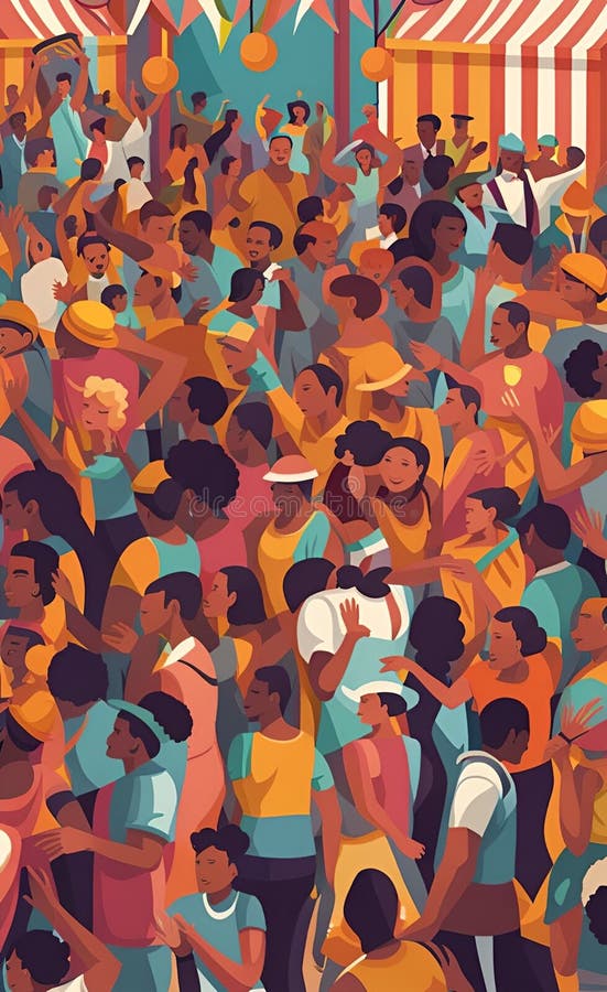 AI Generated Flat Illustration of a Crowd of People in a Carnival on ...