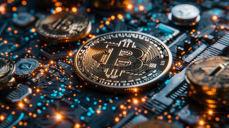 Crypt Ethero Bitcoin on the Top of a Processor Stock Image - Image of ...