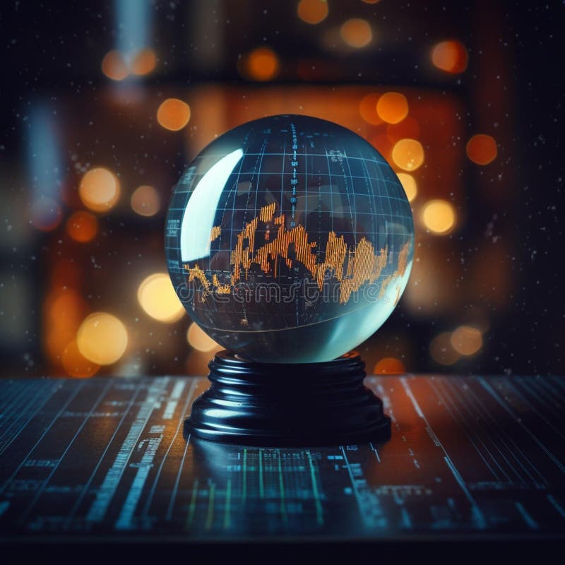 AI Generated Illustration of a Crystal Ball Reflecting Data Graphs ...
