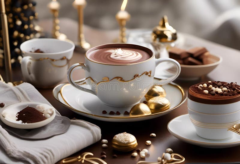 AI Generated Illustration of a Cup of Chocolate Liquid with Various ...