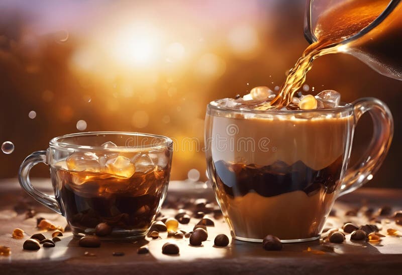 A Cup of Coffee with a Pitcher Pouring Tea into it Stock Illustration ...