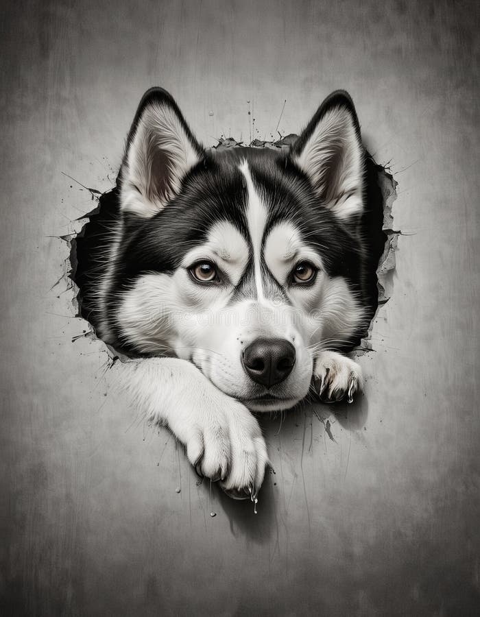 AI Generated Illustration of a Curious Husky Dog Playfully Breaking ...