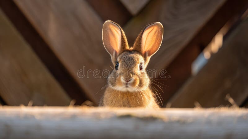 AI Generated Illustration of a Curious Rabbit Looking Out Behind a ...