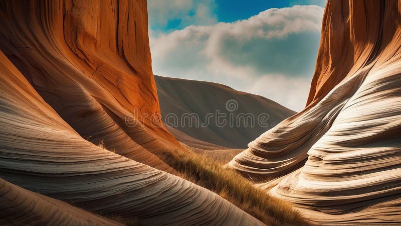 AI Generated Illustration of a Curved Rock Formation with an ...