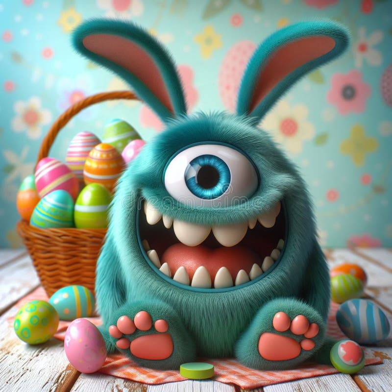 AI Generated Illustration of a Cute Blue Monster Bunny Surrounded by ...