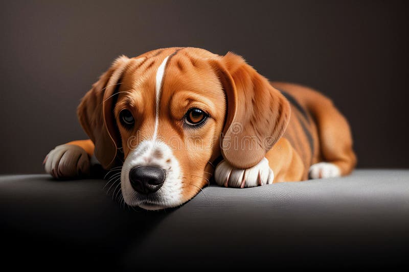 AI Generated Illustration of a Cute Brown Beagle Resting on a Soft Sofa ...