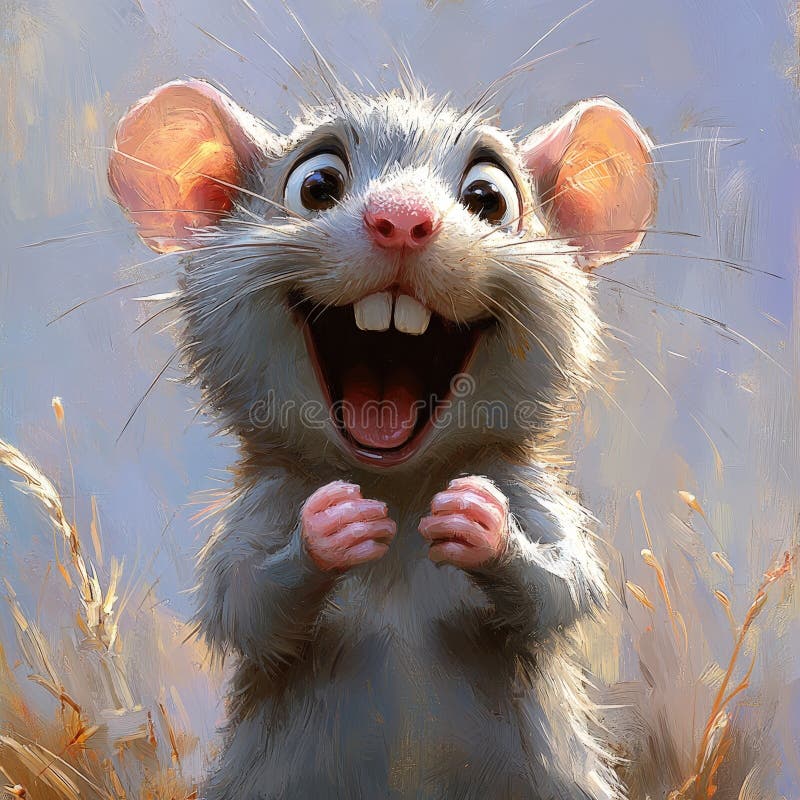 Cute Cartoon Mouse with Big Ears and Excited Expression in Fantasy ...