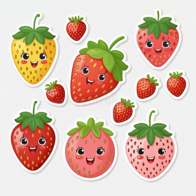 AI Generated Illustration of Cute Cartoon Strawberries with Smiling Faces Stock Illustration ...