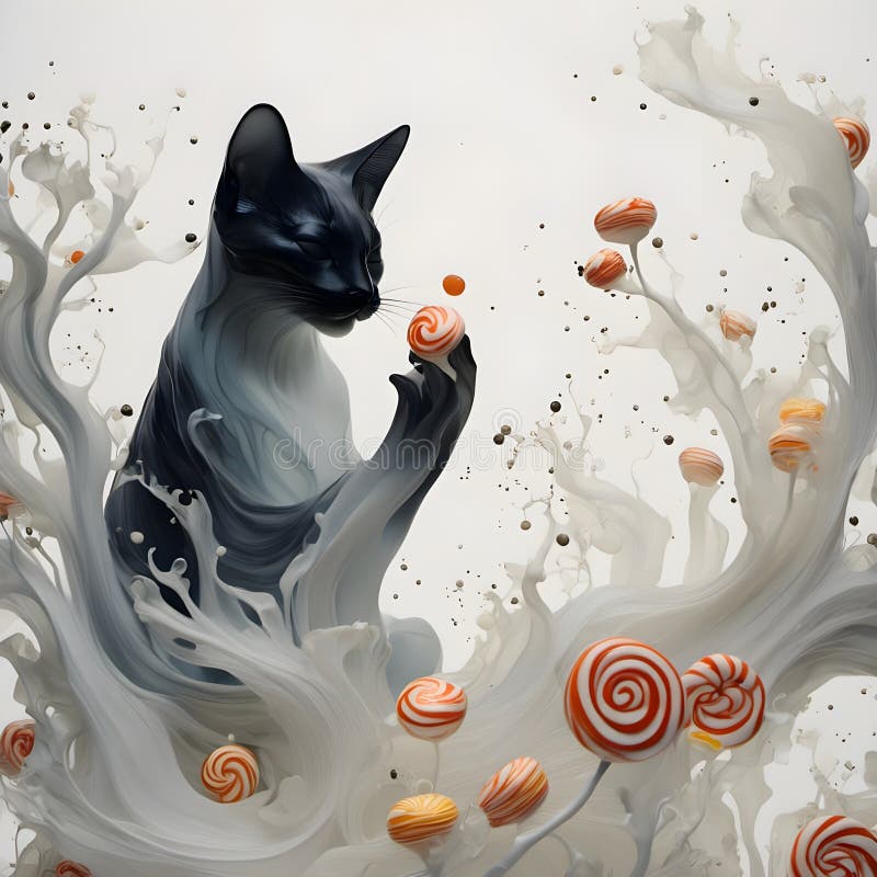 AI Generated Illustration of a Cute Cat Eating Candy Stock Illustration ...