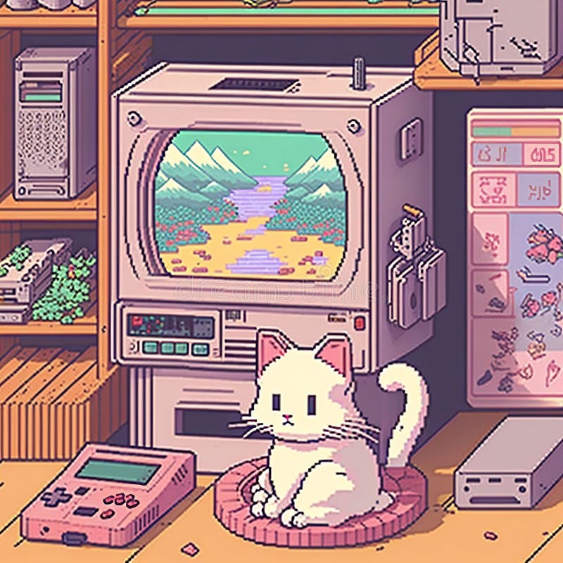 AI Generated Illustration of a Cute Cat Sitting Near a Video Game ...
