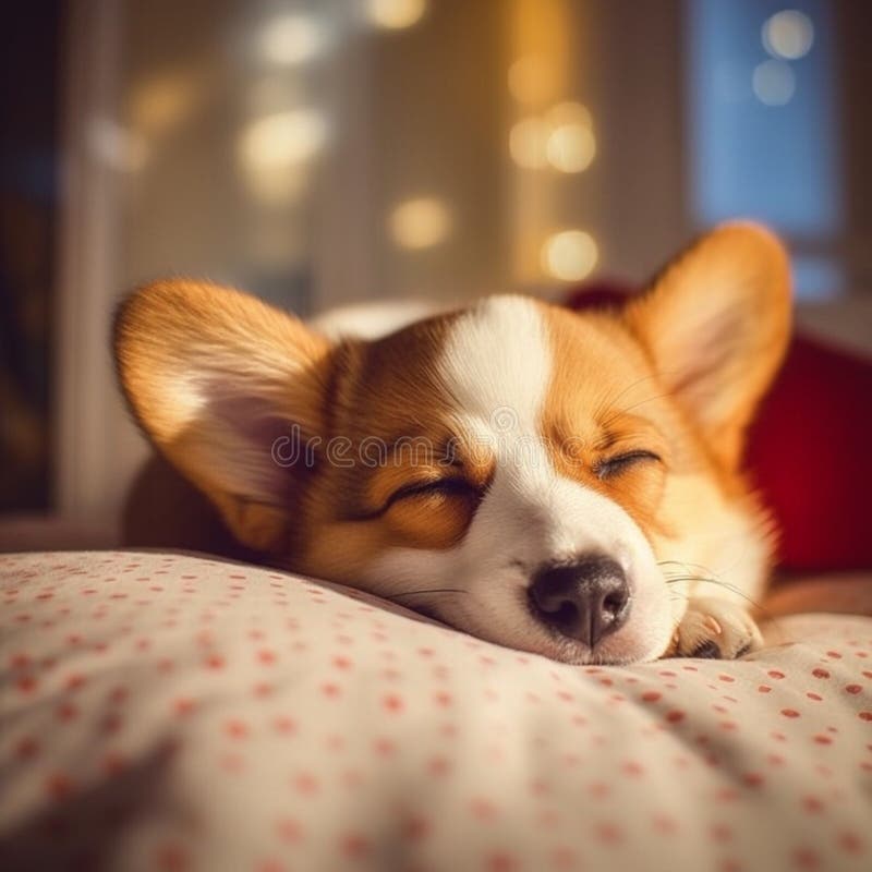 AI Generated Illustration of a Cute Corgi Sleeping in Bed Stock ...