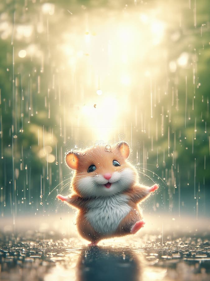 Hamster Dancing in the Rain Stock Illustration - Illustration of light ...