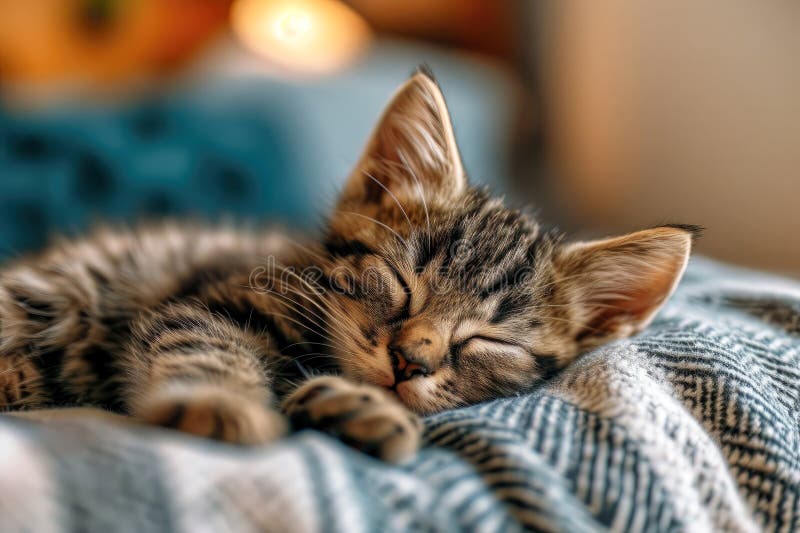 AI-generated Illustration of a Cute Kitten Napping Peacefully on a Cozy ...