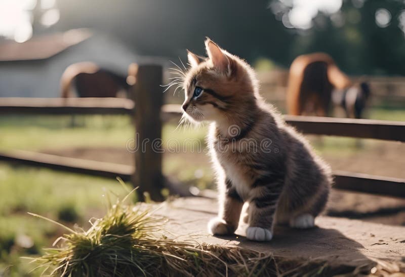 AI Generated Illustration of a Cute Kitten Perched Atop a Wooden Fence ...
