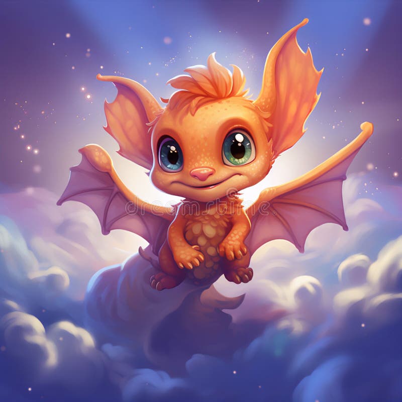 AI Generated Illustration of a Cute Little Dragon Flying through the ...
