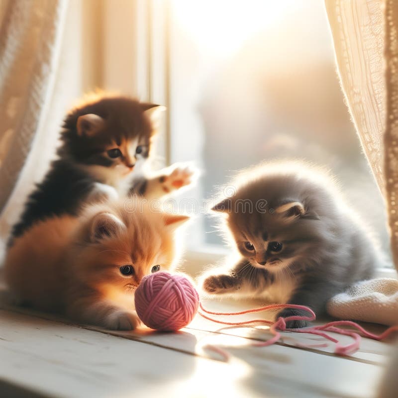 AI Generated Illustration of Cute Little Kittens Playing with Each ...
