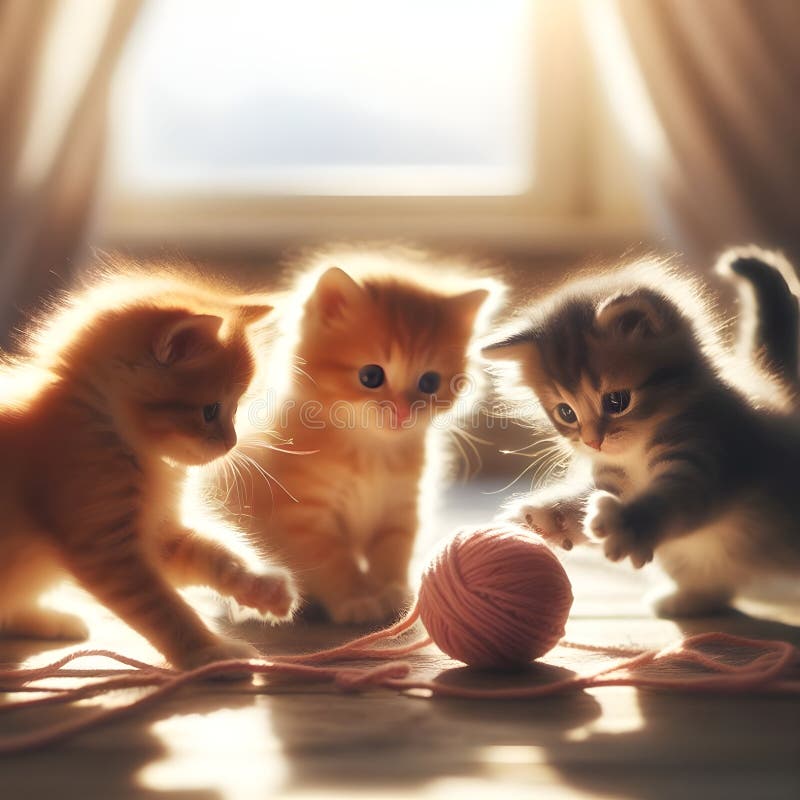 AI Generated Illustration of Cute Little Kittens Playing with Each ...