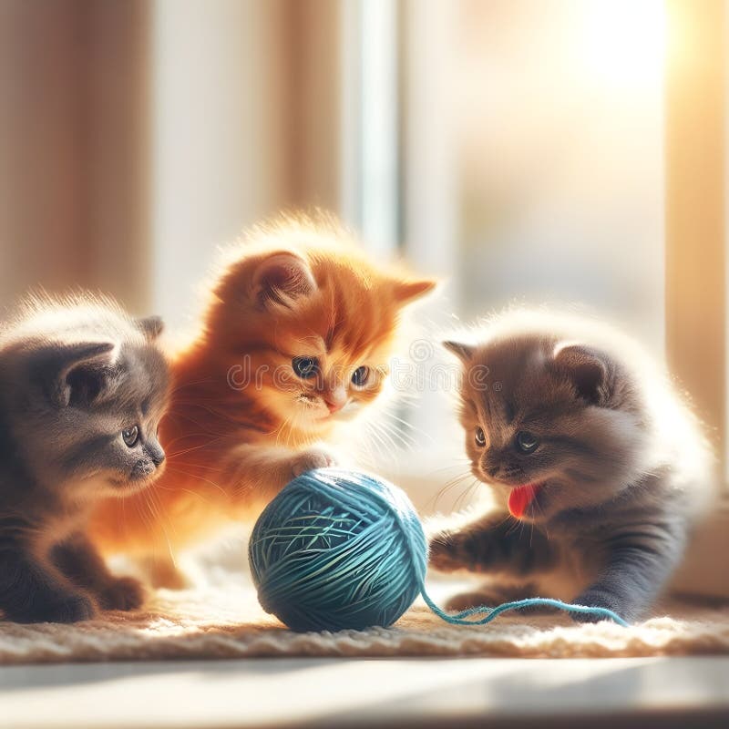 AI Generated Illustration of Cute Little Kittens Playing with Each ...
