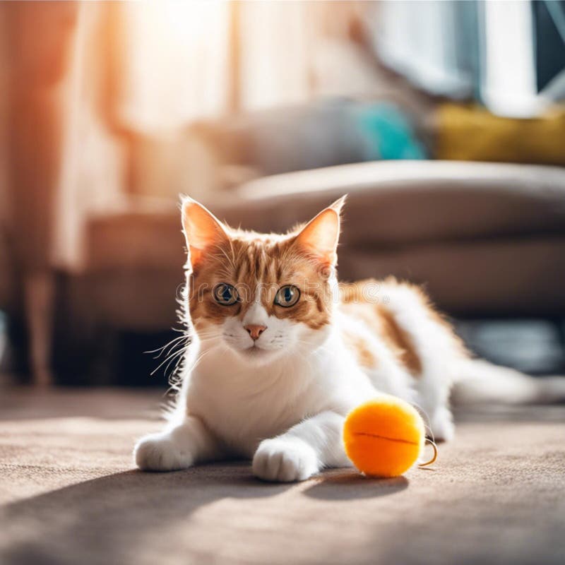AI Generated Illustration of a Cute Orange and White Cat Sprawled Out on the Ground Stock ...