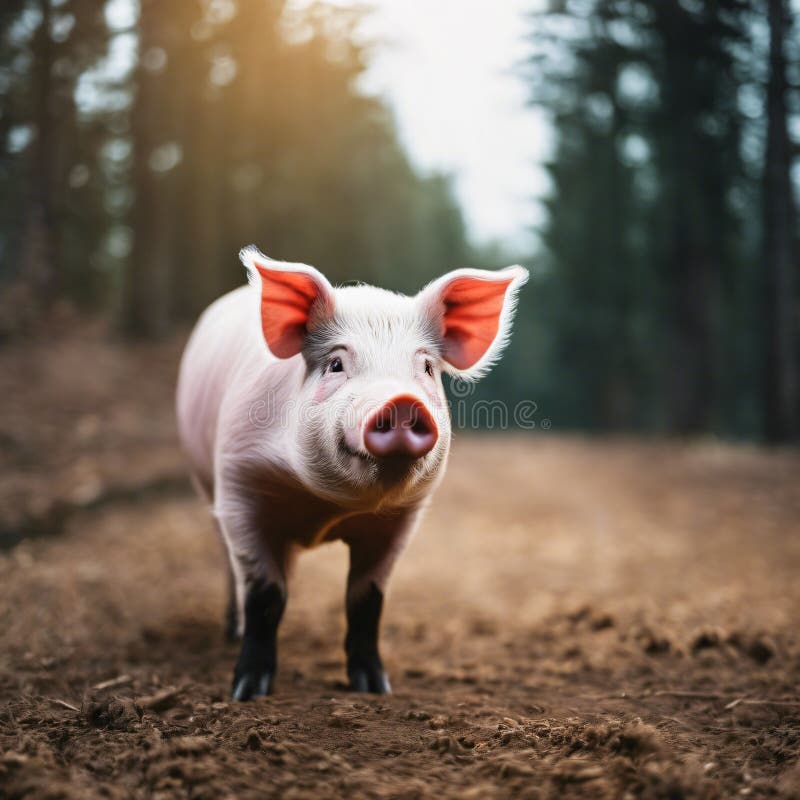 AI-generated Illustration of a Cute Piglet Standing on a Dirt Path in a ...