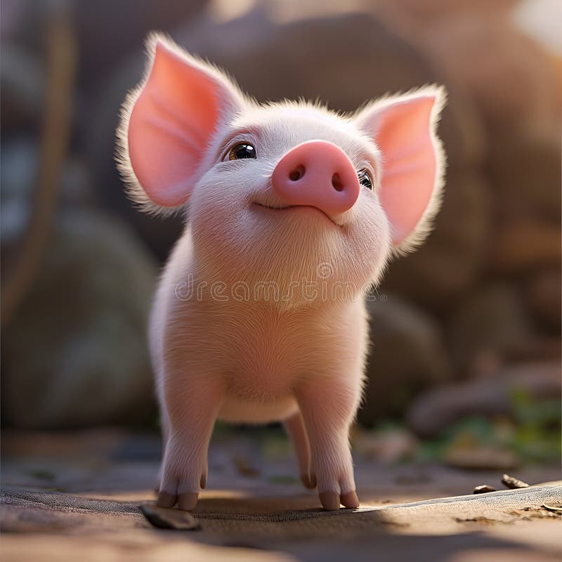 AI Generated Illustration of a Cute Pink Pig with Large Ears and Big ...