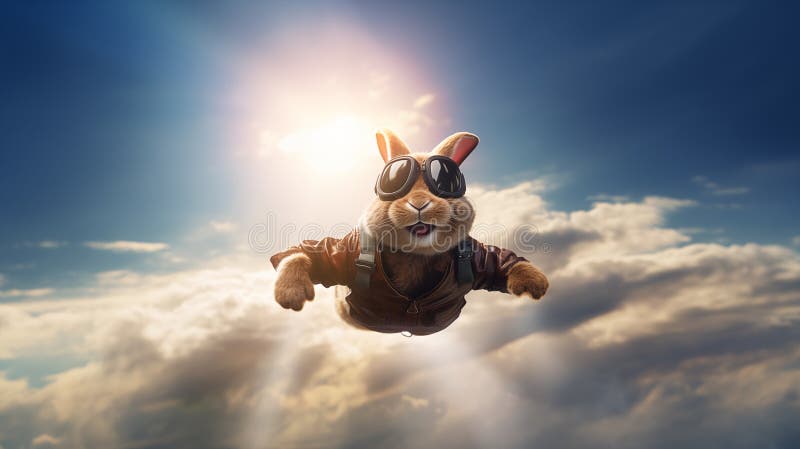AI Generated Illustration of a Cute Rabbit Flying through the Air with ...