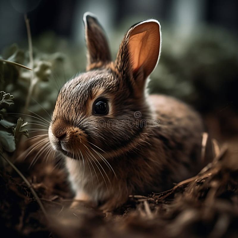AI Generated Illustration of a Cute Rabbit on a Patch of Grass and Soil ...