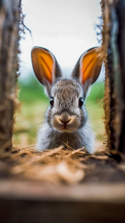 AI Generated Illustration of a Cute Rabbit Peeking Out from the Base of ...