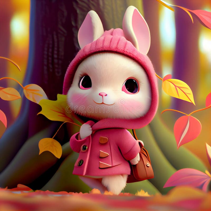 AI Generated Illustration of a Cute Rabbit in a Pink Coat Stock ...