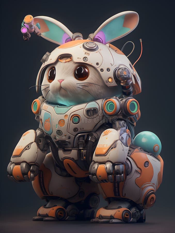 AI Generated Illustration of a Cute Robot in the Shape of a Bunny Stock ...