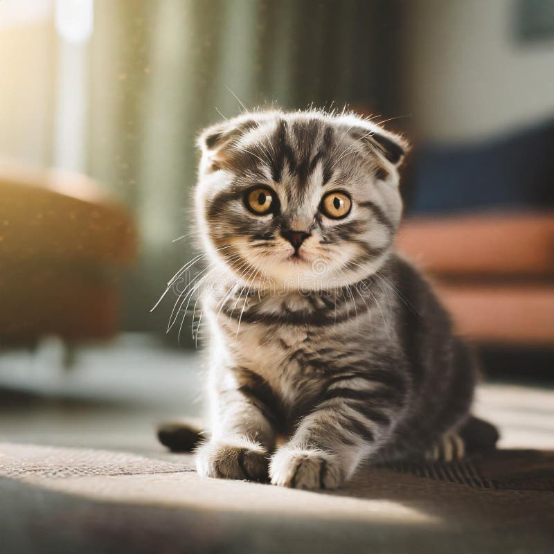 AI-generated Illustration of a Cute Scottish Fold Cat Looking at the ...