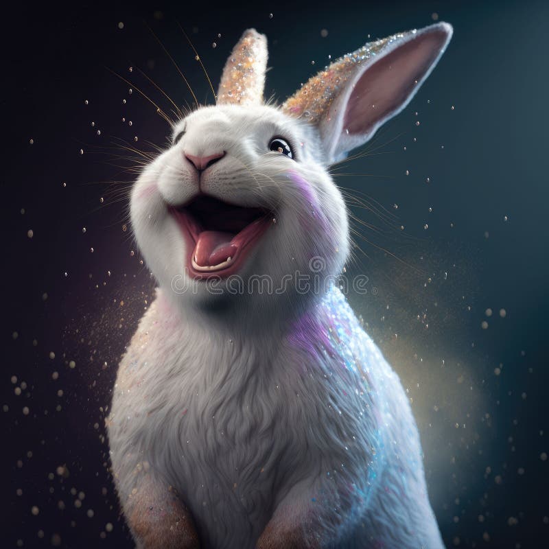 AI Generated Illustration of a Cute Smiling Fluffy Rabbit with Falling ...