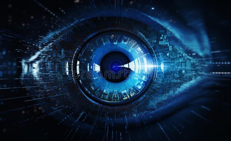 AI Generated Illustration of a Cybernetic Human Eye Made from Blue ...