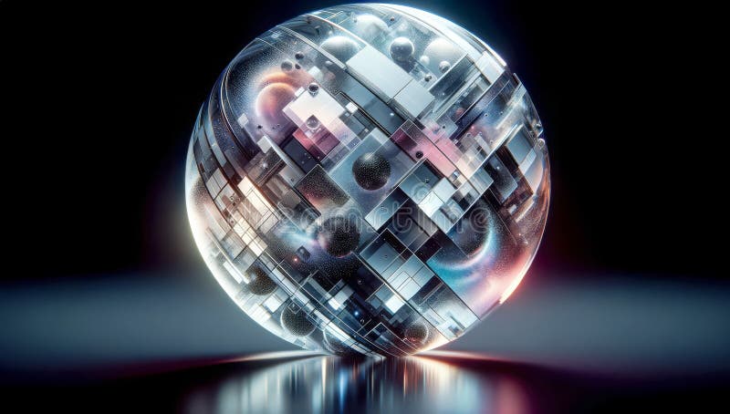 3d Design Ball with Some Small Squares on the Surface Against Black ...