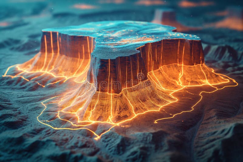 AI Generated Illustration of a 3D Map with an Illuminated Cliff Range ...