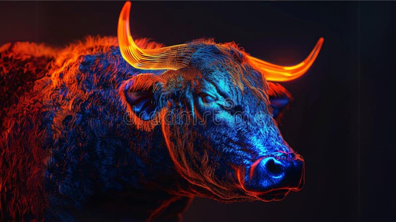 AI Generated Illustration of a 3d Render of a Charging Bull with Neon ...