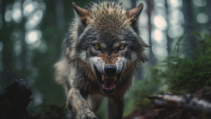 AI-generated Illustration of a Dangerous Wolf Approaching the Camera ...