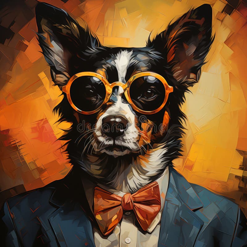AI Generated Illustration of a Dapper Canine Sporting Spectacles and a ...