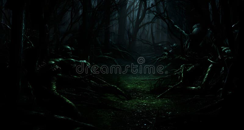 AI Generated Illustration of a Dark Forest with Mossy Trees, Ideal As ...