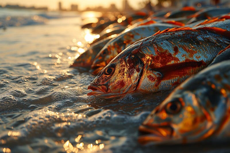 AI Generated Illustration of Dead Fish on the Beach, Environment ...